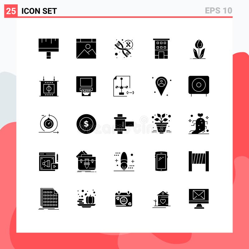 Mobile Interface Solid Glyph Set of 25 Pictograms of Floral, Shops, Dna ...