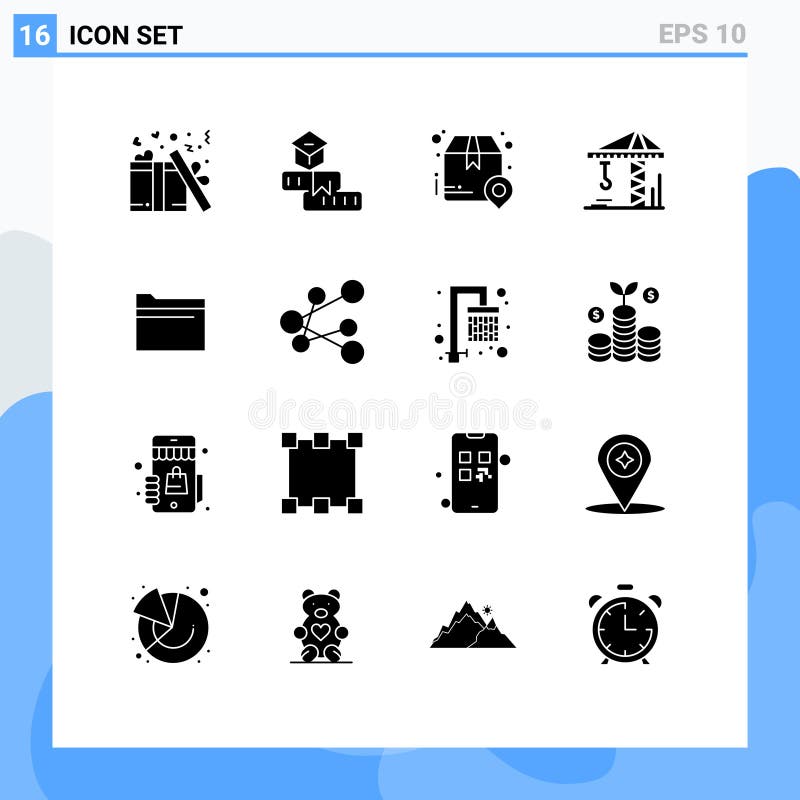 Mobile Interface Solid Glyph Set of 16 Pictograms of Folder ...