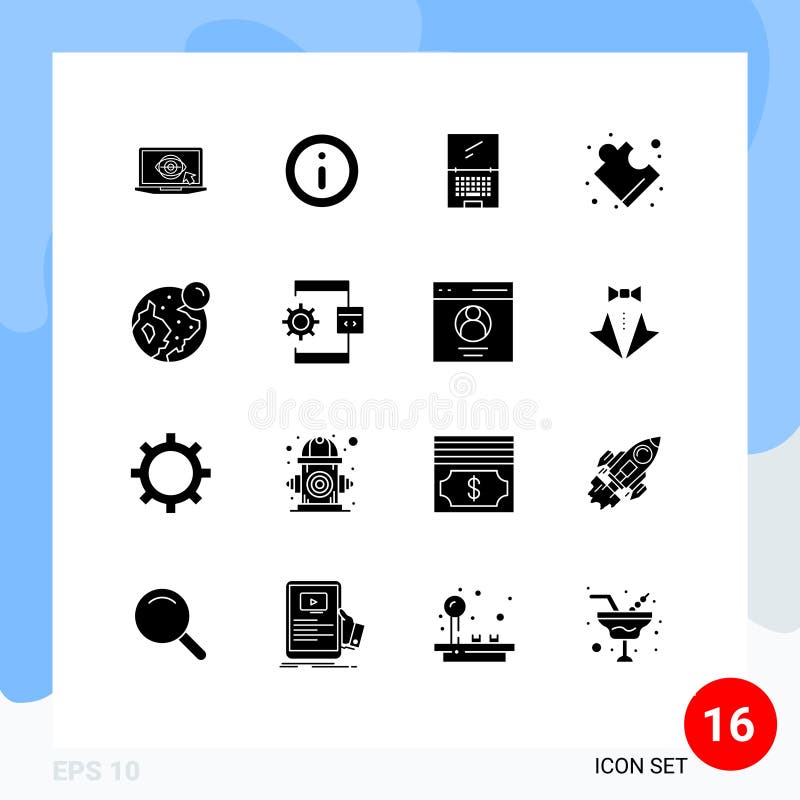 Mobile Interface Solid Glyph Set of 16 Pictograms of Globe, Solution ...
