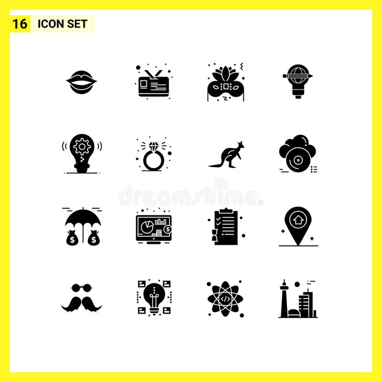 Mobile Interface Solid Glyph Set of 16 Pictograms of Idea, Light ...