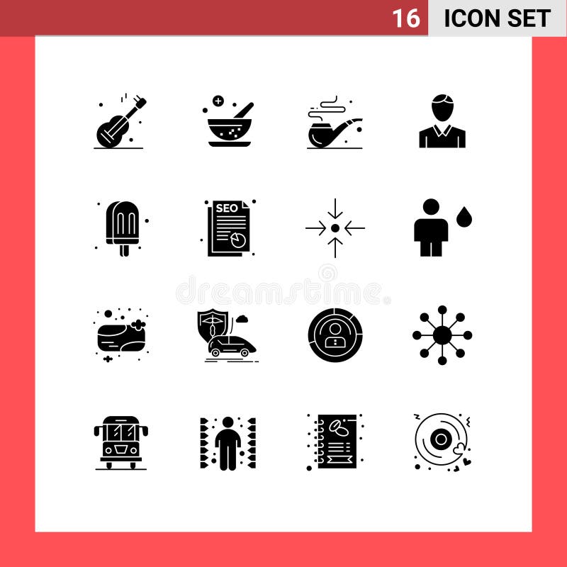 16 Universal Solid Glyph Signs Symbols of Meal, Food, Smoke, Drink, Man ...