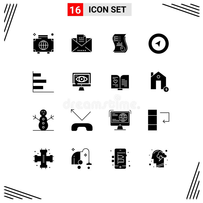 Mobile Interface Solid Glyph Set of 16 Pictograms of Navigation, Report ...
