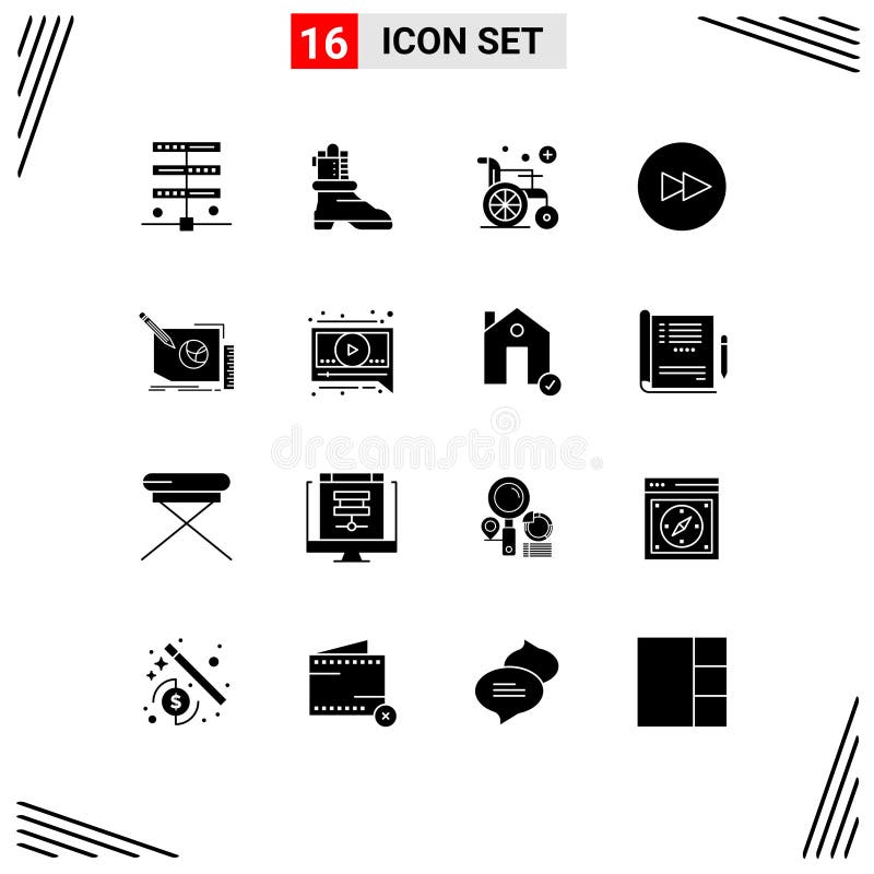 Mobile Interface Solid Glyph Set of 16 Pictograms of Text, Frame, Wheel ...