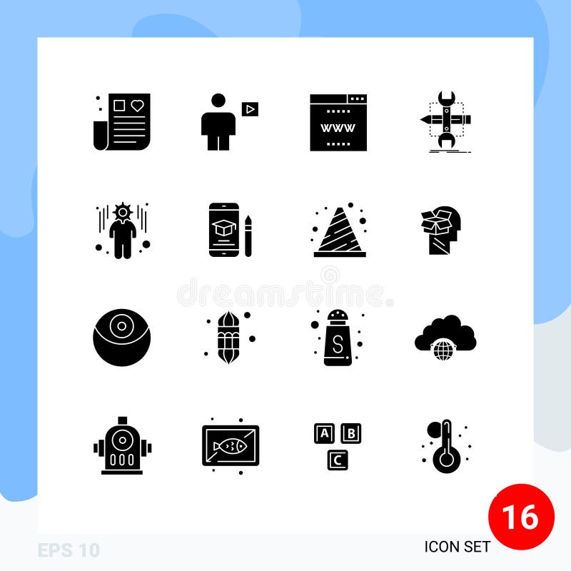 Mobile Interface Solid Glyph Set of 16 Pictograms of Tools, Develop ...
