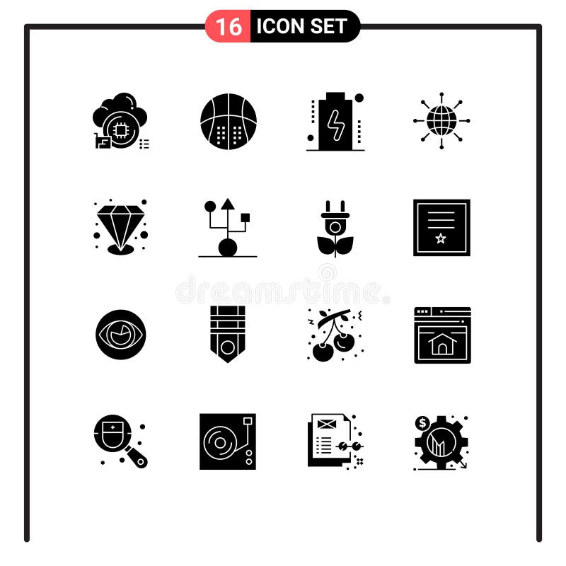 Mobile Interface Solid Glyph Set of 16 Pictograms of Web, World ...