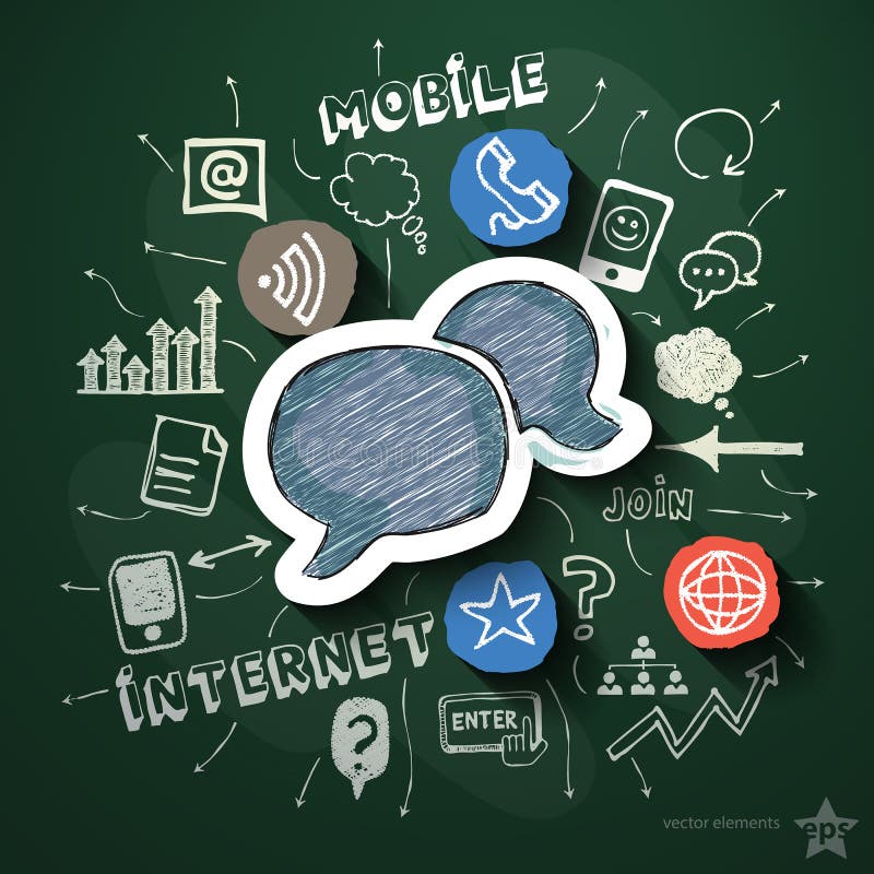 Mobile Internet Collage With Icons On Blackboard Stock Vector ...