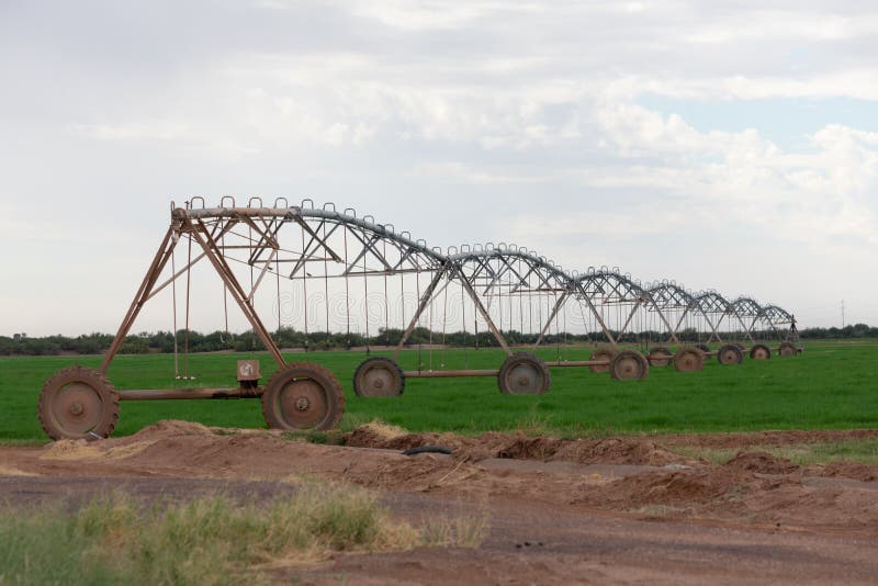 Mobile Irrigation System Across a Field with a Fresh Crop Stock Image ...