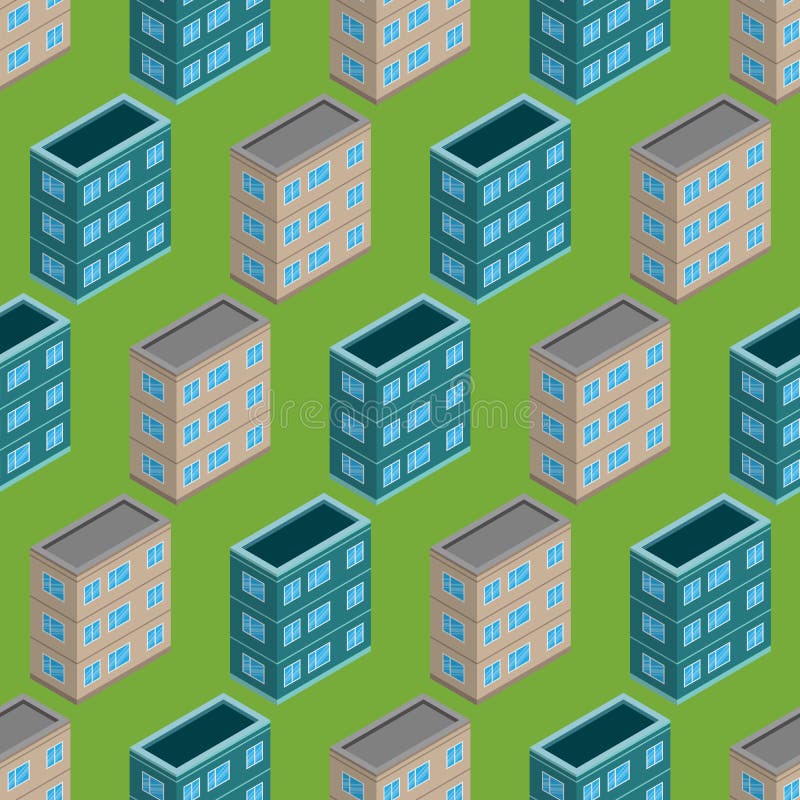 Isometric Building Seamless Pattern Stock Vector - Illustration of ...