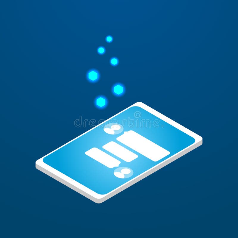Mobile Isometric Communication Illustration Vector, Blue Color. Stock ...