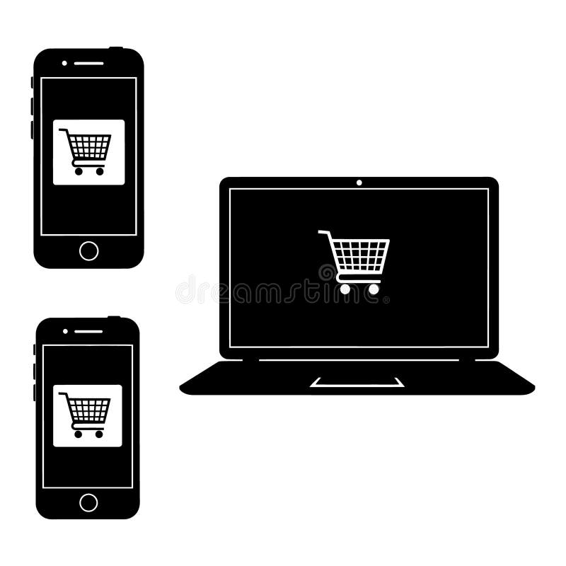 Mobile and Laptop Shopping Carts, E-commerce Symbols on Mobile and ...