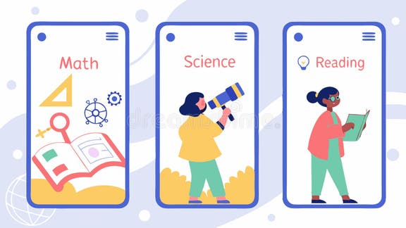 Mobile Learning Apps for Math, Science, and Reading Skills, Vector ...