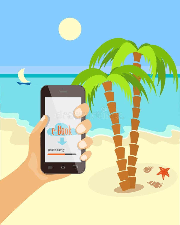 Mobile Learning on the Beach with Mobile Phone Stock Vector ...