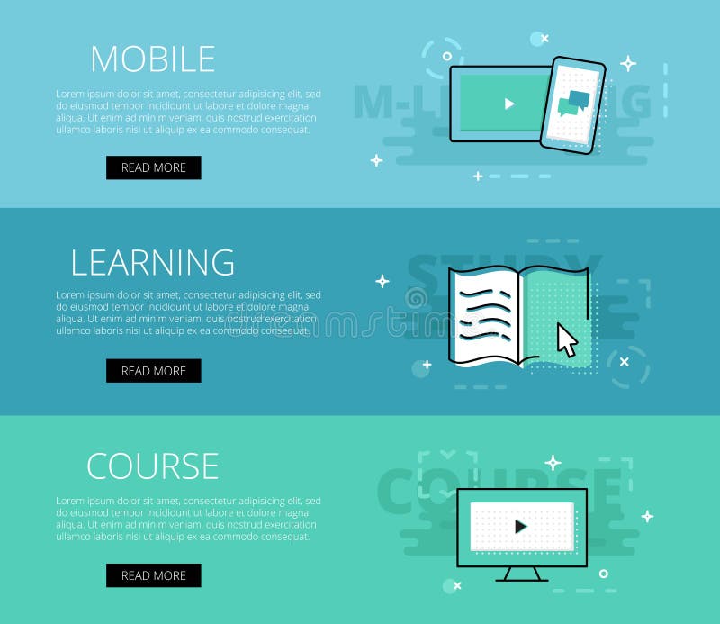 Mobile Learning Course. Vector Banners Template Set Stock Illustration ...