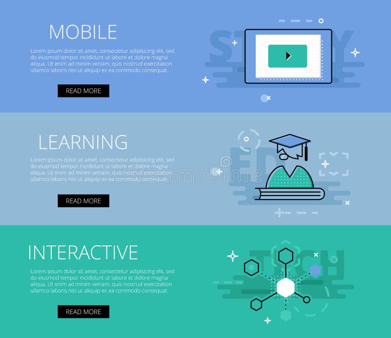 Mobile Learning Interactive. Vector Banners Template Set Stock ...