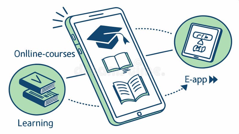 Mobile Learning and Online Education with Smartphone Apps Vector Design ...