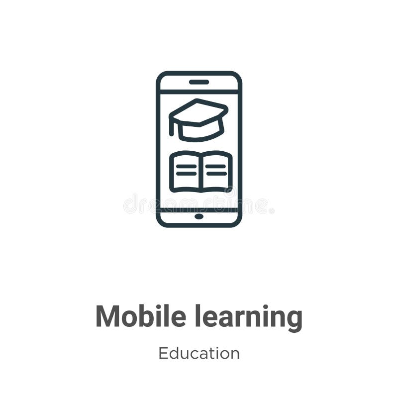 Mobile Learning Outline Vector Icon. Thin Line Black Mobile Learning ...