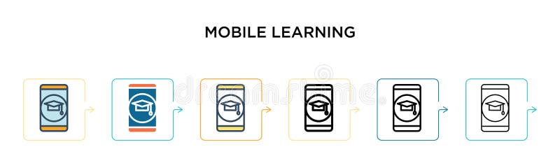 Mobile Learning Vector Icon in 6 Different Modern Styles. Black, Two ...