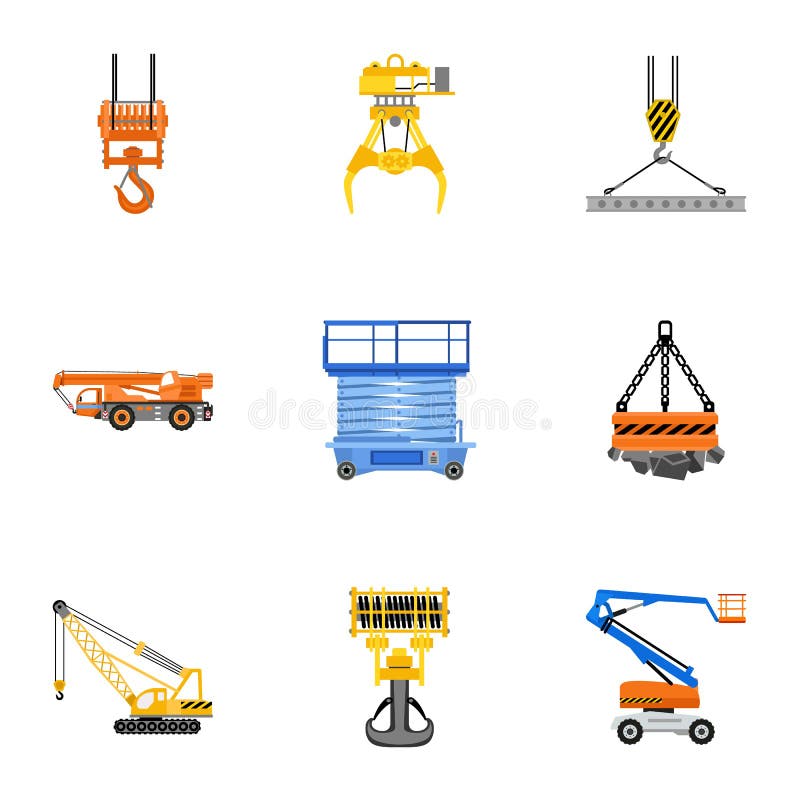 Mobile Lift Machine Icon Set, Flat Style Stock Vector - Illustration of ...