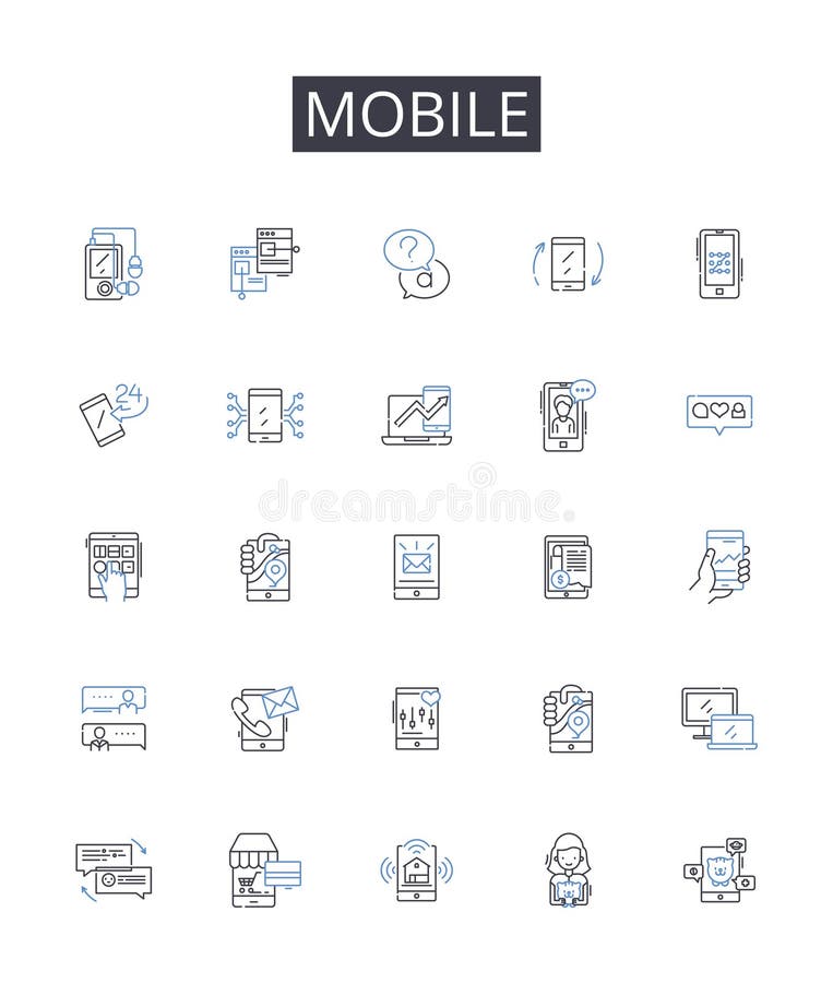 Mobile Line Icons Collection. Cellular, Handheld, Wireless, Portable ...