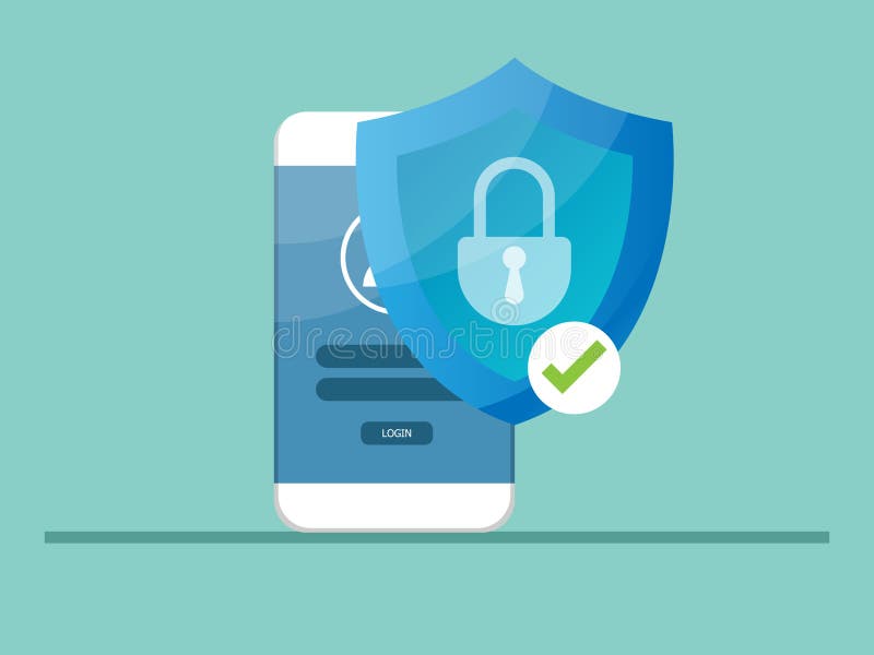 Mobile Locked with Shield Guard, Cyber Security Concept Stock Vector ...