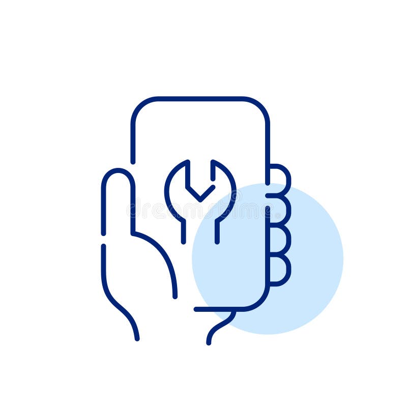 Mobile Maintenance. Hand Holding Smartphone with Wrench on Screen ...