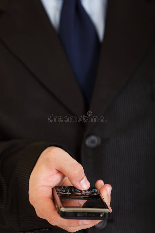 Mobile in Man Hand. Mobile Communication. Closeup. Stock Image - Image ...