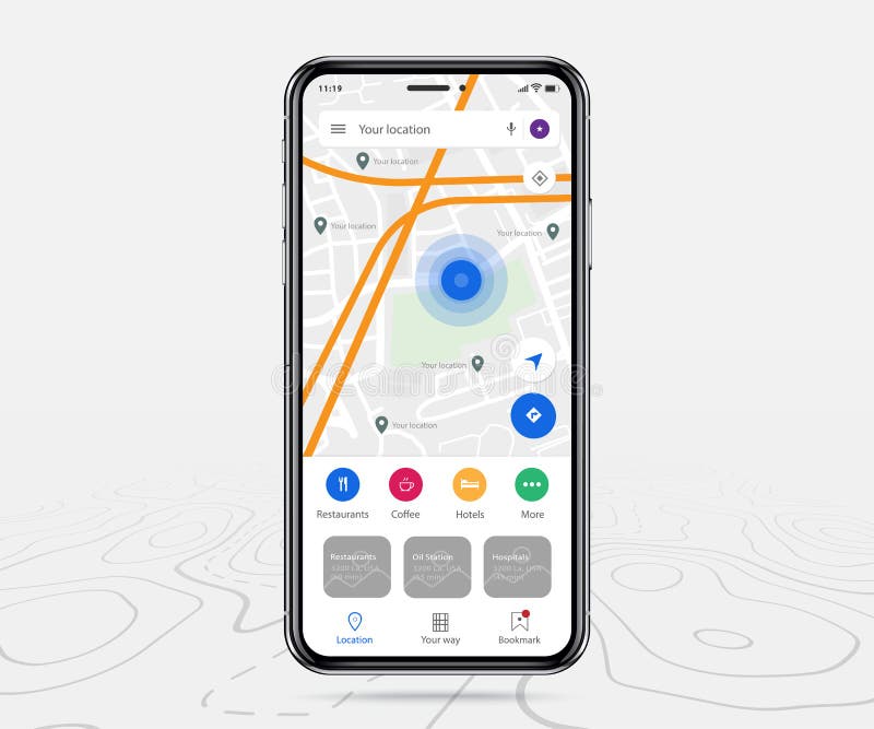 Mobile Map Gps Design, Smartphone Map Application and Pinpoint on ...