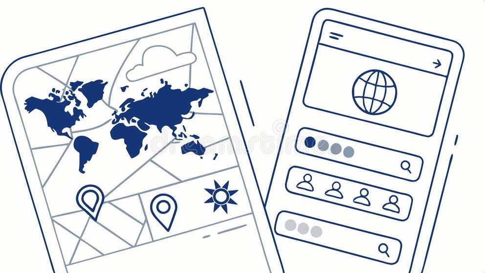 Mobile Map Interface, GPS Navigation, and Location Technology Vector ...