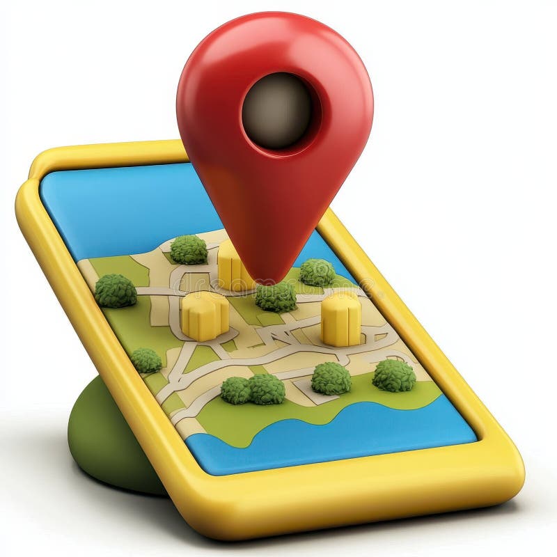 Mobile Map with Red Pin Marker in 3D Stock Illustration - Illustration ...