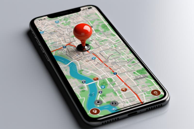 Mobile Mapping 3D Render of Smartphone with Red Map Pointer Stock ...