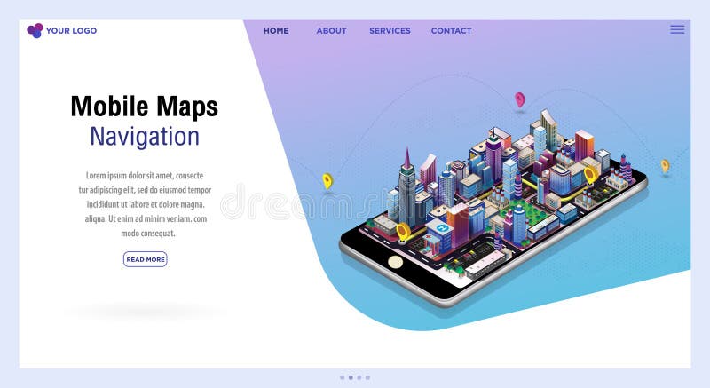 Mobile Maps Navigation, and Tracking Concept. Isometric City Map Stock ...