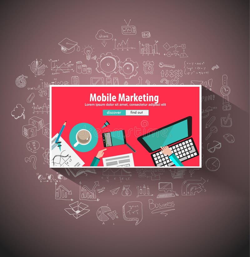 Mobile Marketing Concept with Doodle Design Style Stock Vector ...