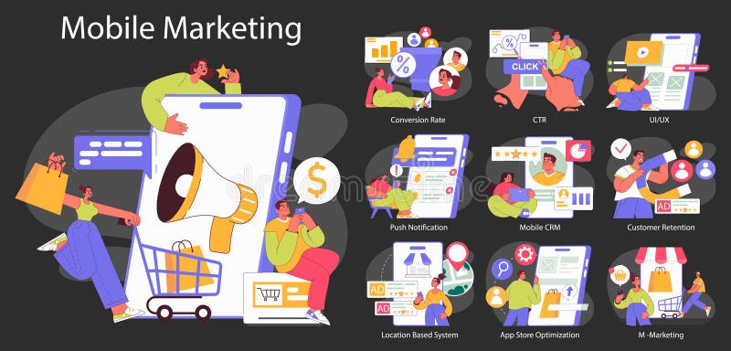 Mobile Marketing. Flat Vector Illustration Stock Vector - Illustration ...