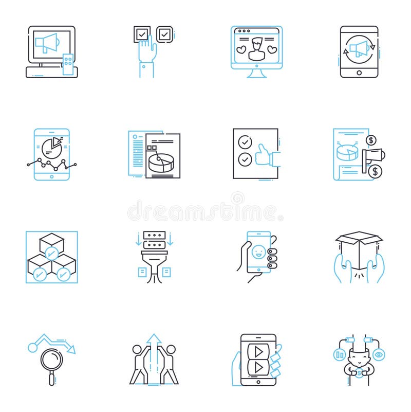 Mobile Marketing Linear Icons Set. SMS, App, QR Code, Beacon, Geo ...
