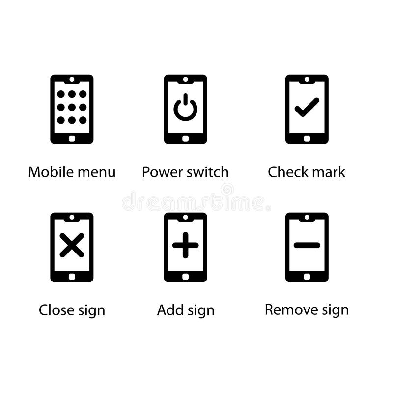 Mobile Menu, Power Switch, Check Mark, Close Sign, Add Sign, Remove ...