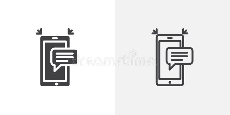 Mobile Message Notificationline in Thin Line Black Color. Flat Simple ...