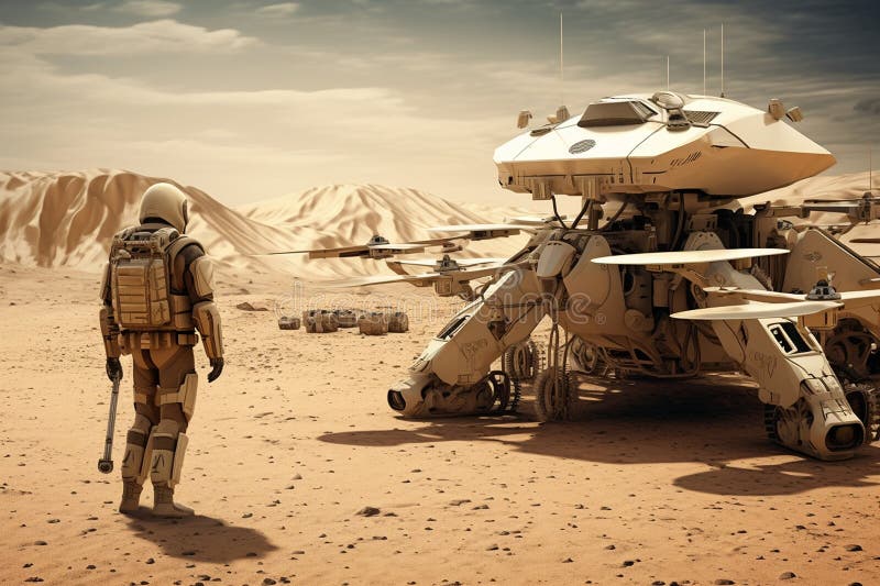 Mobile Military Base in the Desert Soldier with Robotic Drone ...