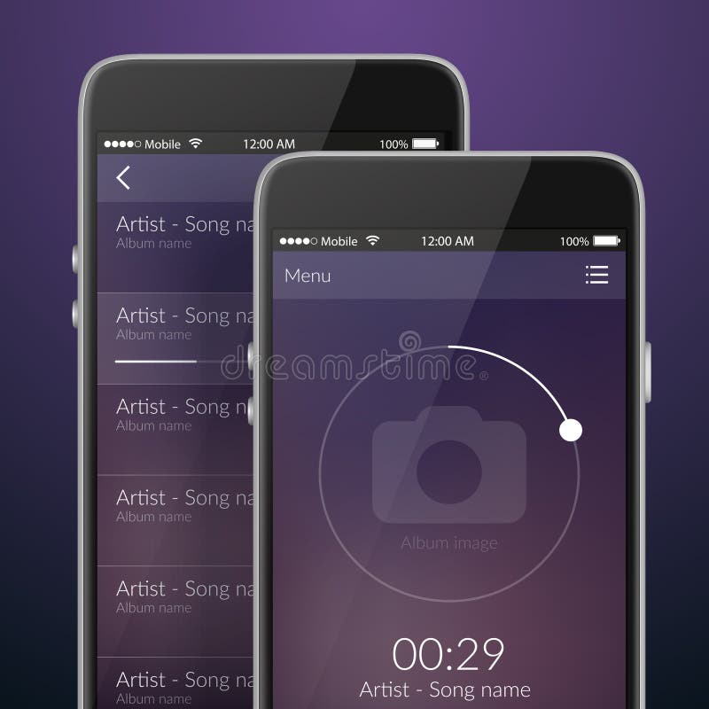 Mobile Music App Design Concept in Dark Colors Flat Vector Illustration ...