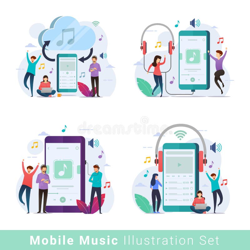 Mobile Music Player Application Vector Illustration Set Stock Vector ...