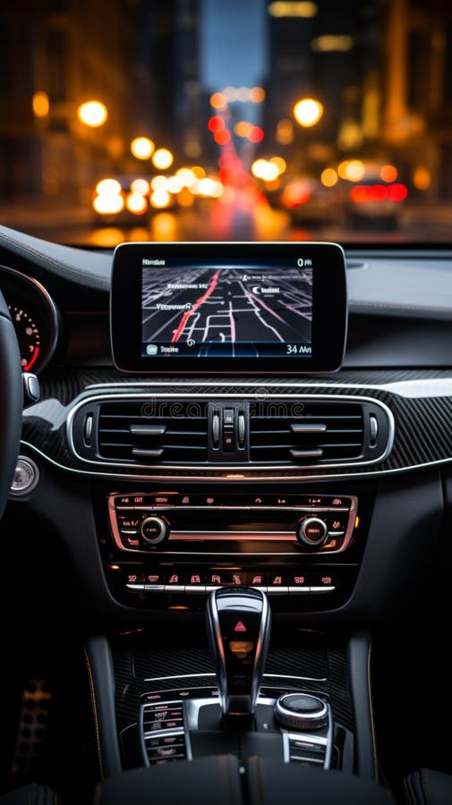 Mobile Navigation in the Car, GPS Application Guides the Journey Stock ...