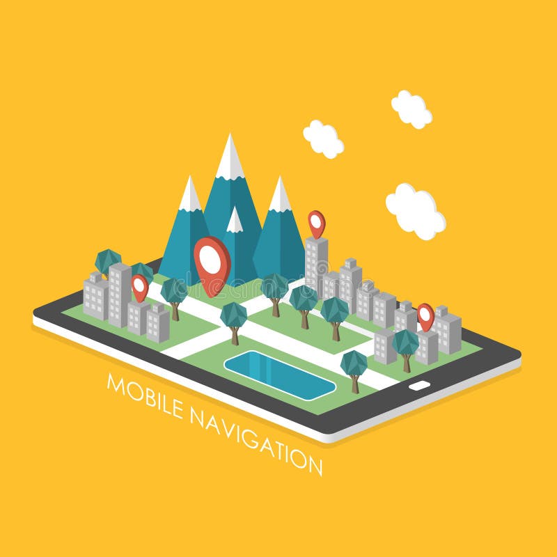 Mobile Navigation Concept Vector Illustration. Smartphone with Gps City ...