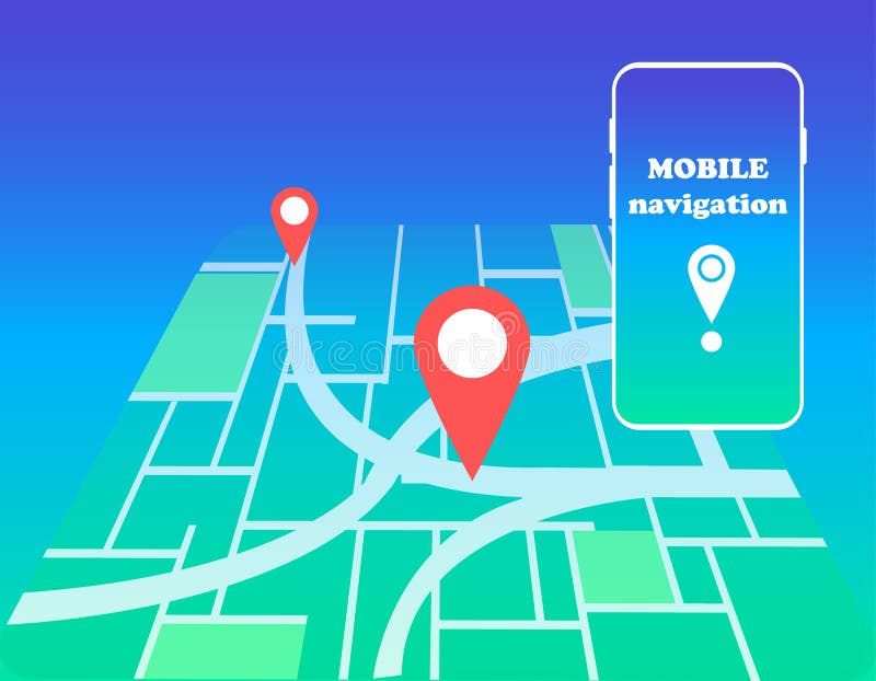 Mobile Navigation. Concept Map with Markers and Smartphone Stock ...