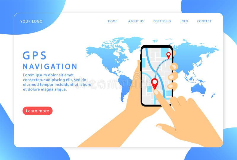 Mobile Navigation, Gps. Landing Page Stock Vector - Illustration of ...