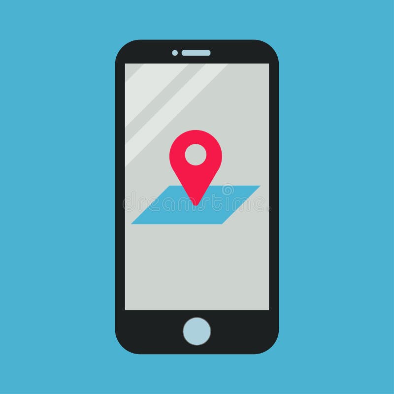 Mobile Navigation Icon, Map and Red Pinpoint on Smartphone, Vector ...