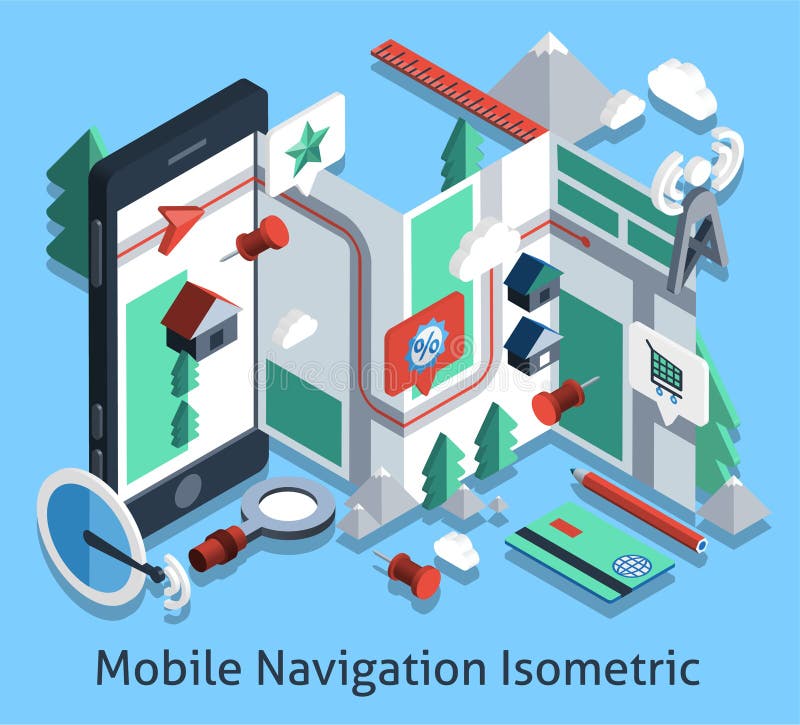 Isometric Geolocation Concept Stock Vector - Illustration of elements ...