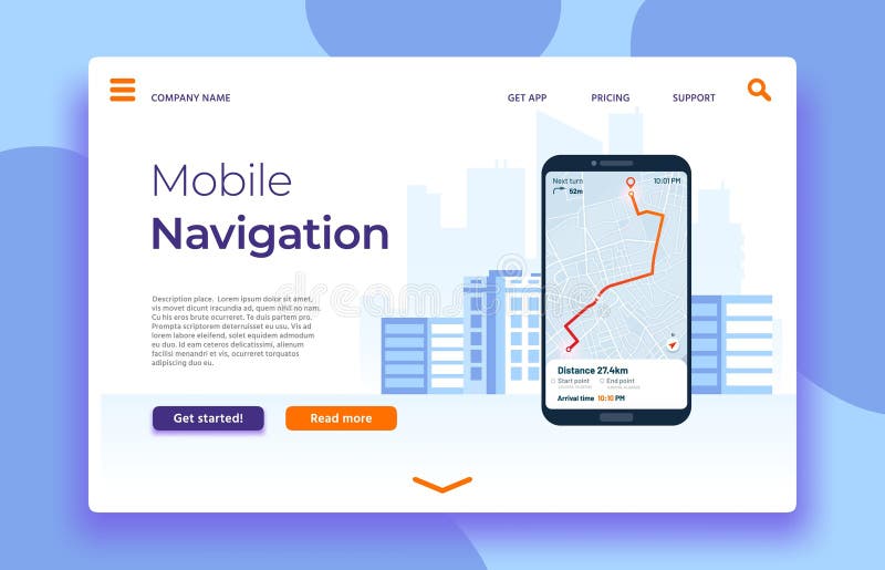 Mobile Navigation Landing Page, Smartphone with GPS Application on ...