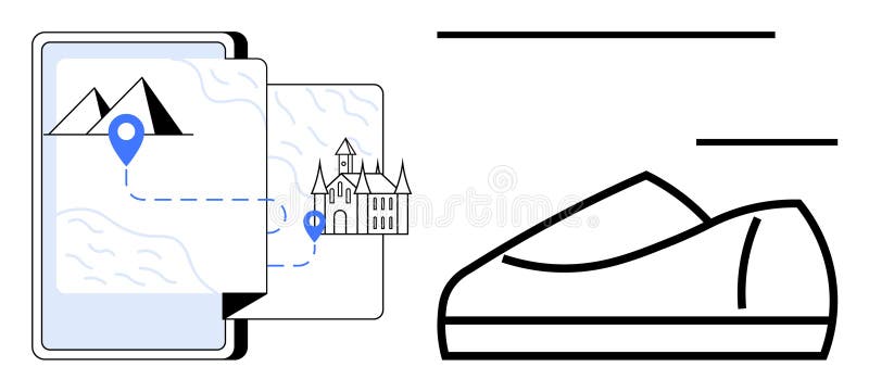 Mobile Navigation with Map and Landmark Icons Alongside a Shoe Icon ...