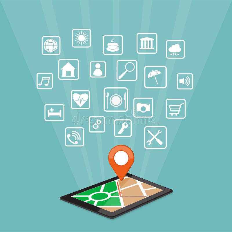 Mobile Navigator on the Tablet with Web Icons Stock Vector ...