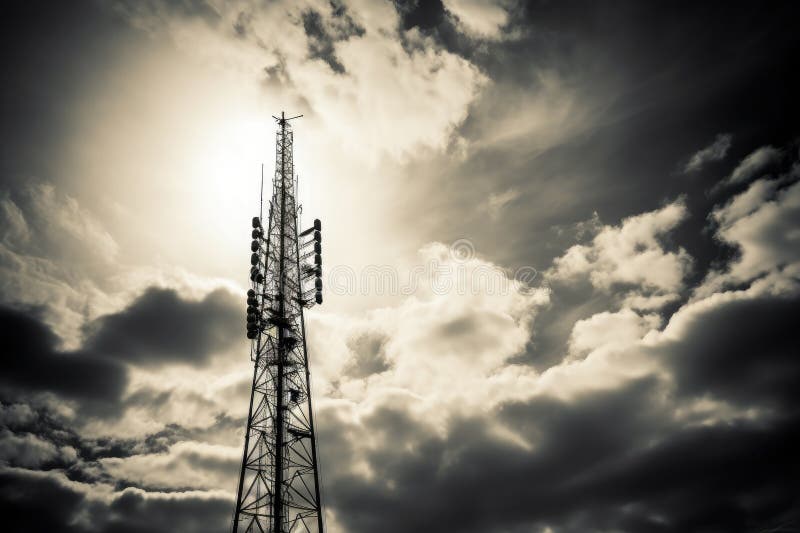 Mobile Network Tower Photo in a Cloudy Sky Stock Illustration ...
