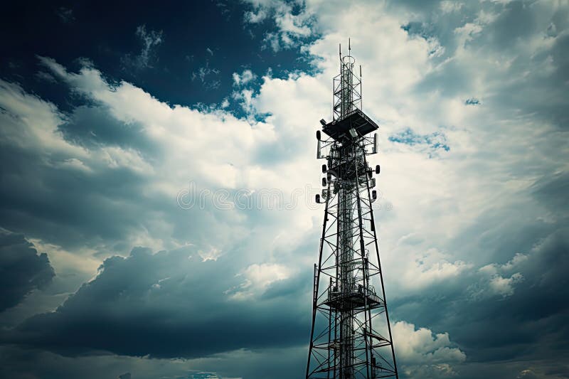 Mobile Network Tower Photo in a Cloudy Sky Stock Illustration - Illustration of station ...